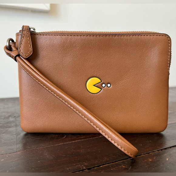 Coach | Bags | Coach X Pacman Limited Edition Brown Leather Wristlet ...